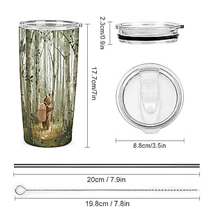 LLJEYOU Bear Hike Birch Forest Tumbler Insulated Stainless Steel Travel Tumbler Car Cup with Lid with Straw And Brush 590ml