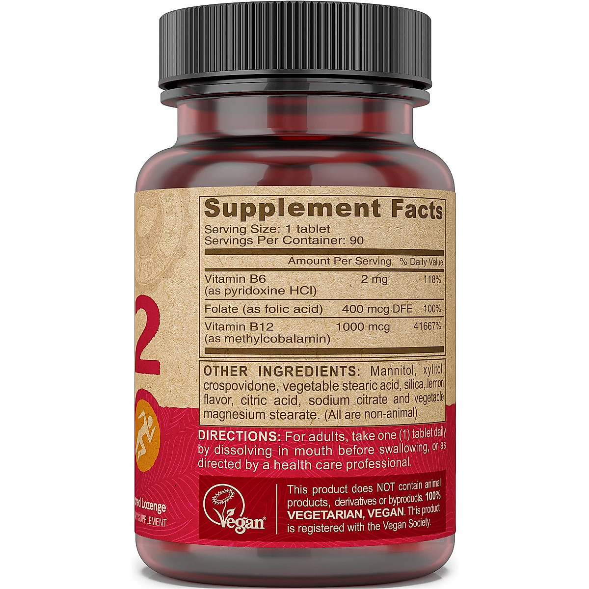 DEVA Vegan Vitamin B12 Fast Dissolve Supplement - Once-Per-Day Complex with 1000 Mcg Methylcobalamin B12, Folic Acid, B6 - Lemon Flavor - 90 Dissolvable Tablets,