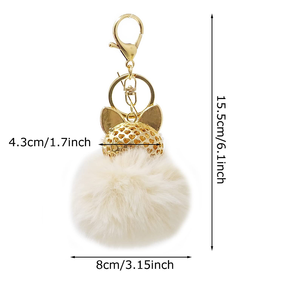 Honbay Faux Rabbit Fur Fluffy Keychain Fashion Fox Head Alloy Keychain Sparkly Rhinestone Car Keychain (Beige)
