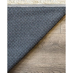 BESPOKY 2'7" x 13'1" - 80 x 400 Cm Jamshedpur Grey Framed Cotton Machine Washable Non Slip Living Room Bedroom Nursery Hallway Indoor Outdoor Area Rug