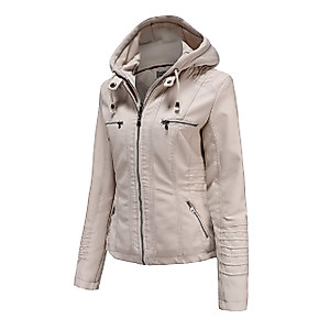 Tagoo Faux Leather Jacket Women Motorcycle Coat for Biker with Removable Hood Plus Size