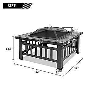 LIUXUEFE Fire Pit, Portable Square Courtyard Metal Fire Bowl, wo-od Burning Pit, Brazier Decoration Backyard Poolside Iron Black Courtyard