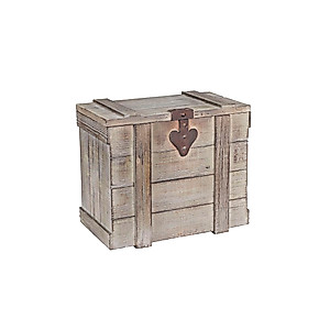Household Essentials, Small, Antiqued Decorative Trunk, Chinese Fir Panel and MDF, Smooth Backing and Metal Hinge Accent, Flat Top and Stay-Open Lid
