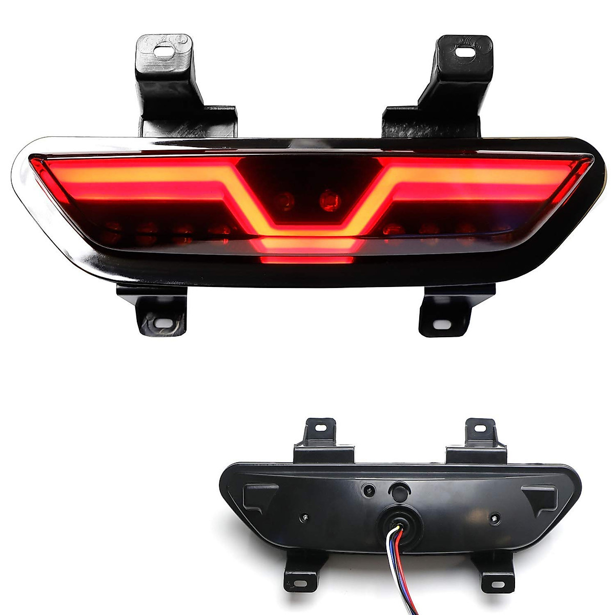 iJDMTOY Smoked Lens LED Rear Foglamp Compatible With 2015-2017 Ford Mustang, Full Red LED Tail Light Assembly Functions as Reverse Light & Rear Fog Light