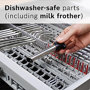 Bosch TIU20307 300 Series Fully Automatic Espresso Machine with Milk Express (in-cup frother), LCD + Touch Control Panel, OneTouch Milk-based Beverages and 5 Beverage Options, in Silver