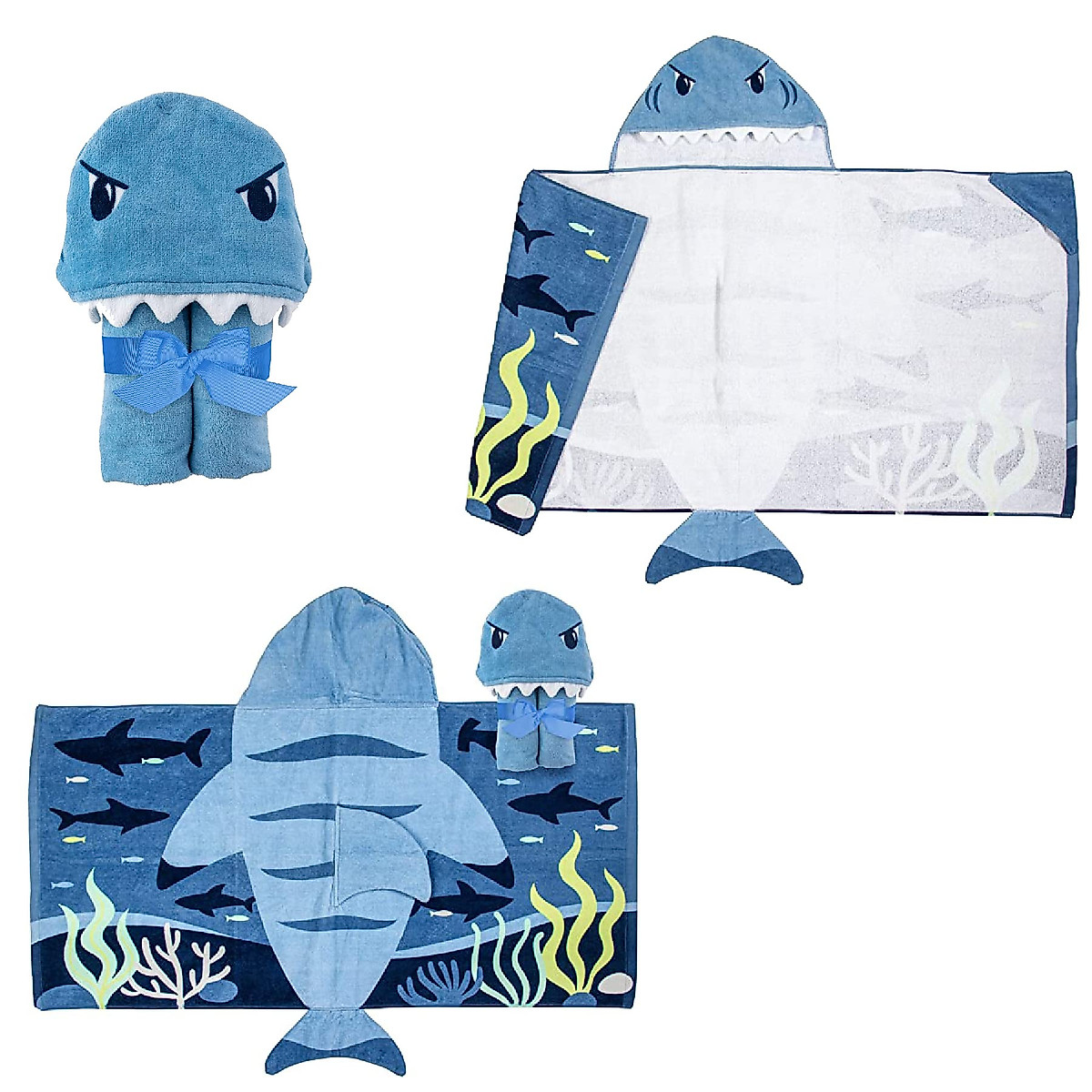 Aventis Kids Dinosaur Inflatable Play Center Fun in The Sun Water Pool Bundle with Matching Adorable Shark Hooded Towel, Stylish Beach Tote, Classic Sunglasses, & Electric Air Pump for Ages 3+