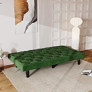 Livavege Convertible Futon Sofa Bed, 66" Velvet Upholstered Sleeper Couch Daybed with Adjustable Backrest for Studio, Apartment, Office, Small Space, Compact Living Room, 66 INCH, Green