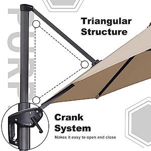 PURPLE LEAF 9' X 11.5' Patio Umbrella Outdoor Cantilever Rectangle Umbrella Aluminum Offset Umbrella with 360-degree Rotation for Garden Deck Pool Patio, Beige