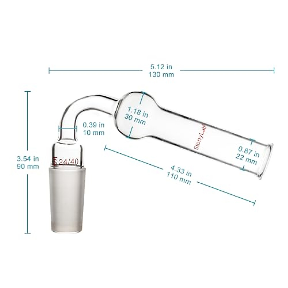 stonylab Glass 75 Degrees Drying Tube, Borosilicate Glass Bent Drying Tube Adapter with Inner 24/40 Standard Taper Joint for Organic Synthesis Chemistry Laboratory Lab Supply, Angled at 75 Degrees