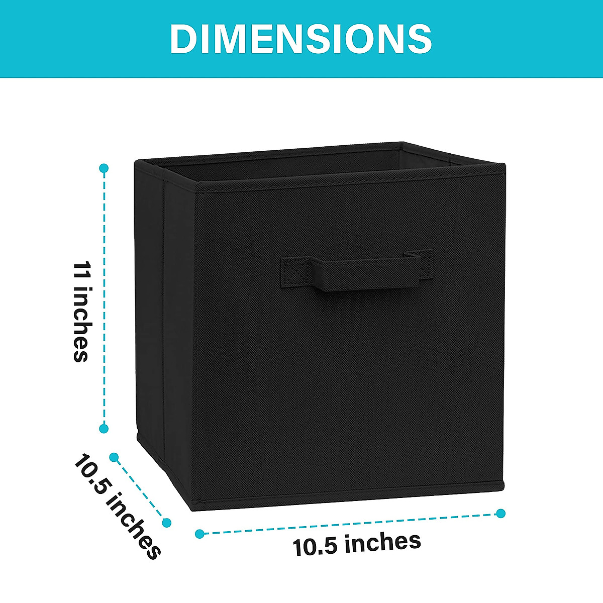 Klozenet Foldable Storage cubes 4-Pack, Fabric Organizer Bins / cube storage basket With Handle For Organizing cubby or Closet Shelves, Storage, Books, Cloth and Toys, (Black)