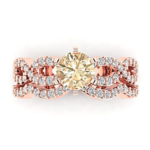 Clara Pucci 1.49 carat Round Shape Halo Solitaire Natural Morganite Engagement Wedding Anniversary Bridal Ring band set 14k Rose Gold 8