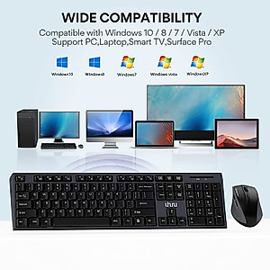Wireless Keyboard and Mouse, UHURU Full-Size Wireless Mouse and Keyboard Combo with Mouse Pad, 2.4GHz USB Wireless Keyboard for Laptop, Computer, PC, Compatible with Mac, Windows XP/7/8/10
