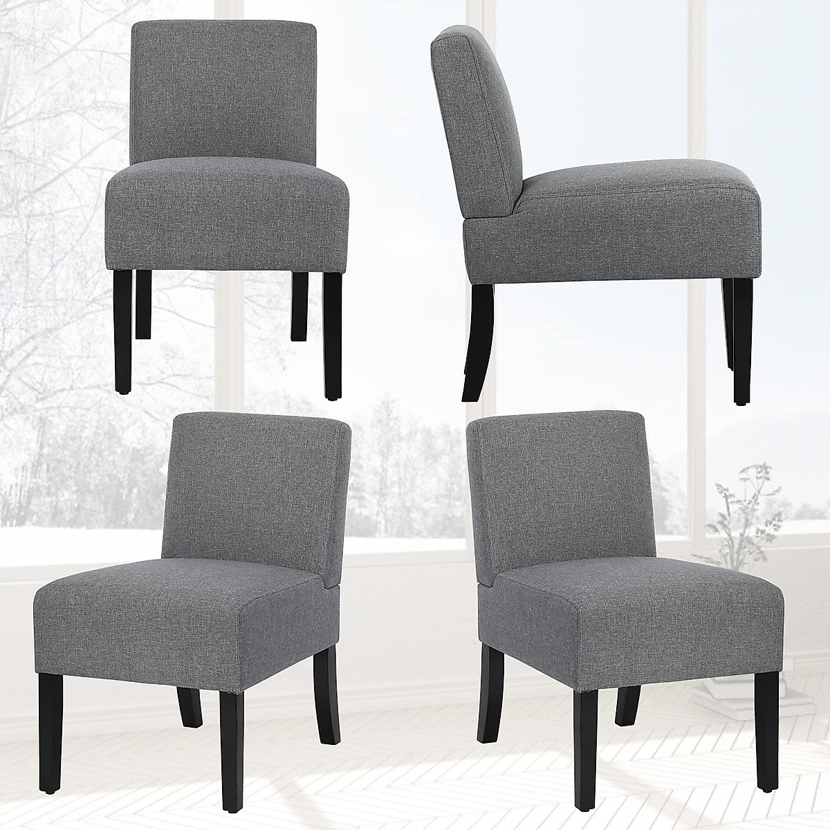 Haiput Wam Accent Chair Armless Chair Corner Chair Slipper Chair Victorian Style, Modern Small Accent Chairs for Livingroom Bedroom Office Small Spaces with Solid Wood Legs (Grey)