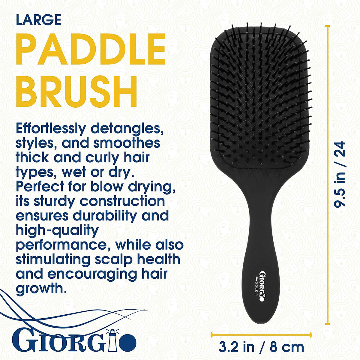 Giorgio Detangling Paddle Brush - Large Air Cushion Paddle Brush with Ball Tip Tourmaline Bristles-Anti Static Paddle Brush for Men and Women Hair Care,Wet or Dry, Hair Styling Tool for Blow Drying