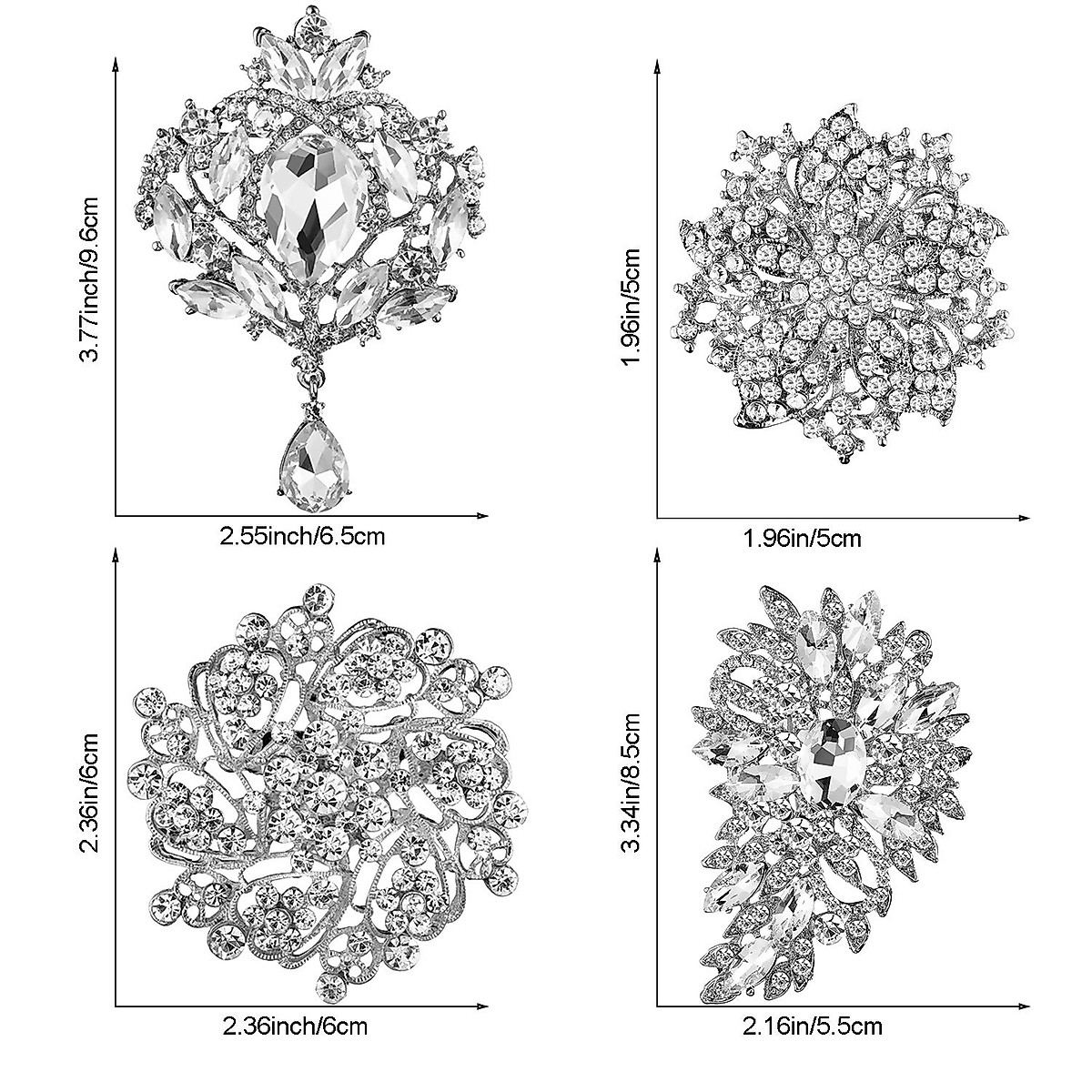 Geyoga 4 Pcs Women's Rhinestone Brooches Set Flower Crystal Brooches Pins Vintage Wedding Brooches for Banquet Wedding Graduation Daily Jewelry Supplies