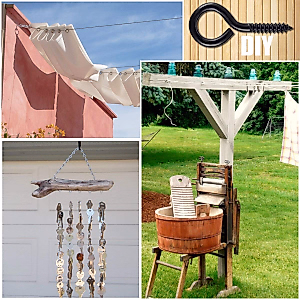 ECKJ Screw Eye Hooks Metal Eye Bolt 20 Pieces Black Zinc Plated Self Tapping Screws O Ring Eye Pins 1.46 inch