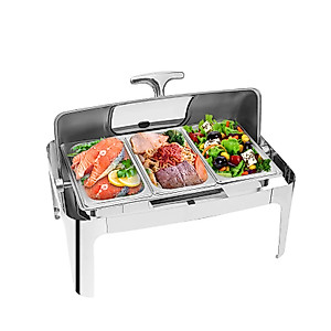 Roll-top Chafing Dish Buffet Warmer Commercial 3-Pot Catering Warmer Set Sliver Food Warmer with Stainless Steel Rolling Lid Chafer Chafers for Weddings, Buffets or Other Banquets