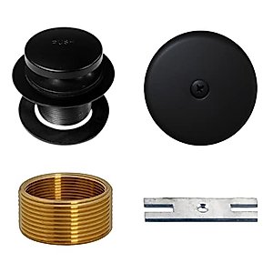 Westbrass D931K-62 1-3/8" Fine Thread Tip-Toe Bathtub Drain Plug Trim Set with One-Hole Overflow Faceplate and 1-1/2" Adapter Bushing, Matte Black