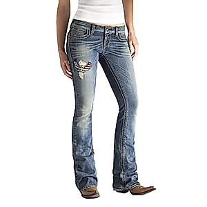 American Flag Eagle Pattern Mid Rise Bootcut Jeans for Women,07-Blue,Medium