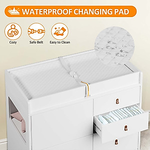 BANIROMAY Baby Changing Table Dresser with 4 Drawers, Nursery Dresser Diaper Table with Changing Pad for Kids Room, Bedroom (White) (White)