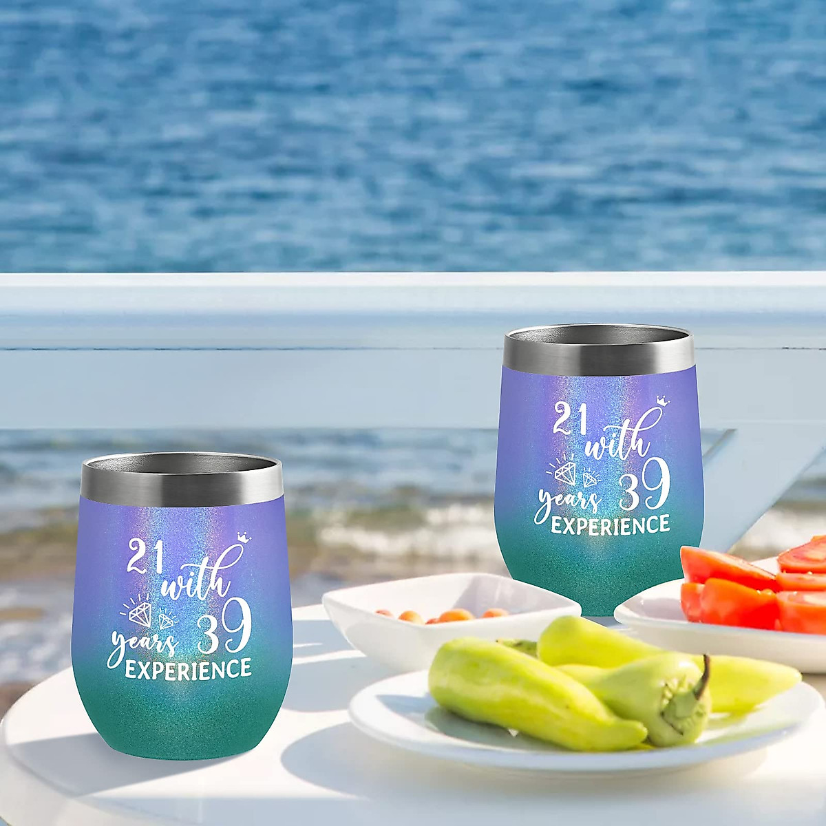 60th Birthday Gifts for Women - 60th Birthday Wine Tumbler for Women, 12oz Insulated Wine Tumbler with Lid and Straw, Great Birthday Gifts for Anniversary Decorations (Glitter Violet Ombre)…