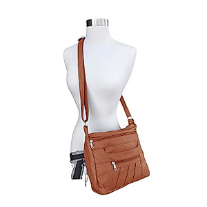 Leather Concealed Carry Crossbody Purse - YKK Locking CCW Ambidextrous Gun Bag Roma 7082, Light Brown One Size