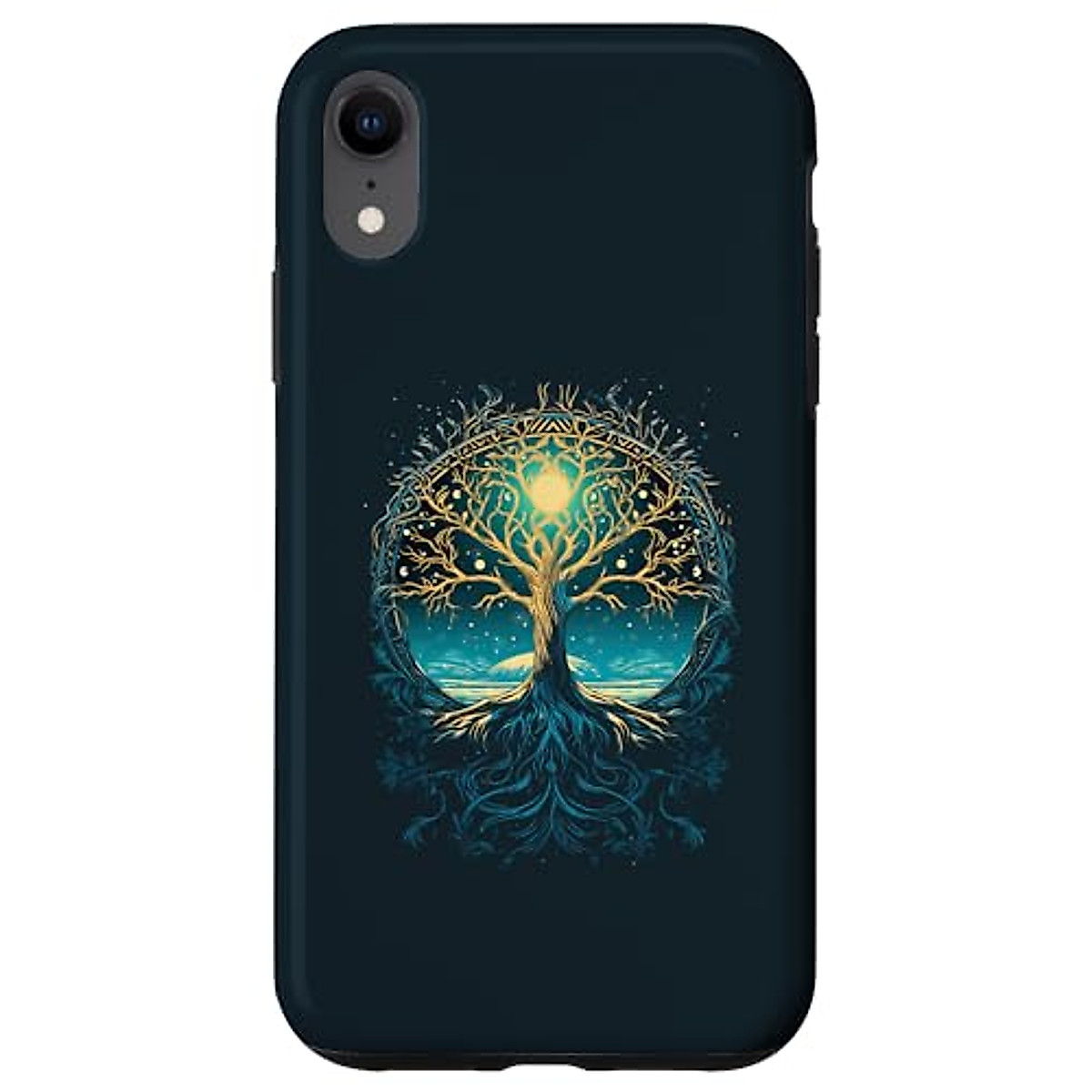 iPhone XR Odin Tree of Life Viking Valhalla Pagan Blue and Yellow Case