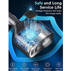 Cigarette Lighter Splitter Adapter, 210W 4 in 1 Cigarette Lighter USB Charger [PD3.0& DualQC3.0] Multi Port & Socket, 12V/24V Dual USB Type C Fast Car Charger Adapter for iPhone 14,Samsung,iPad