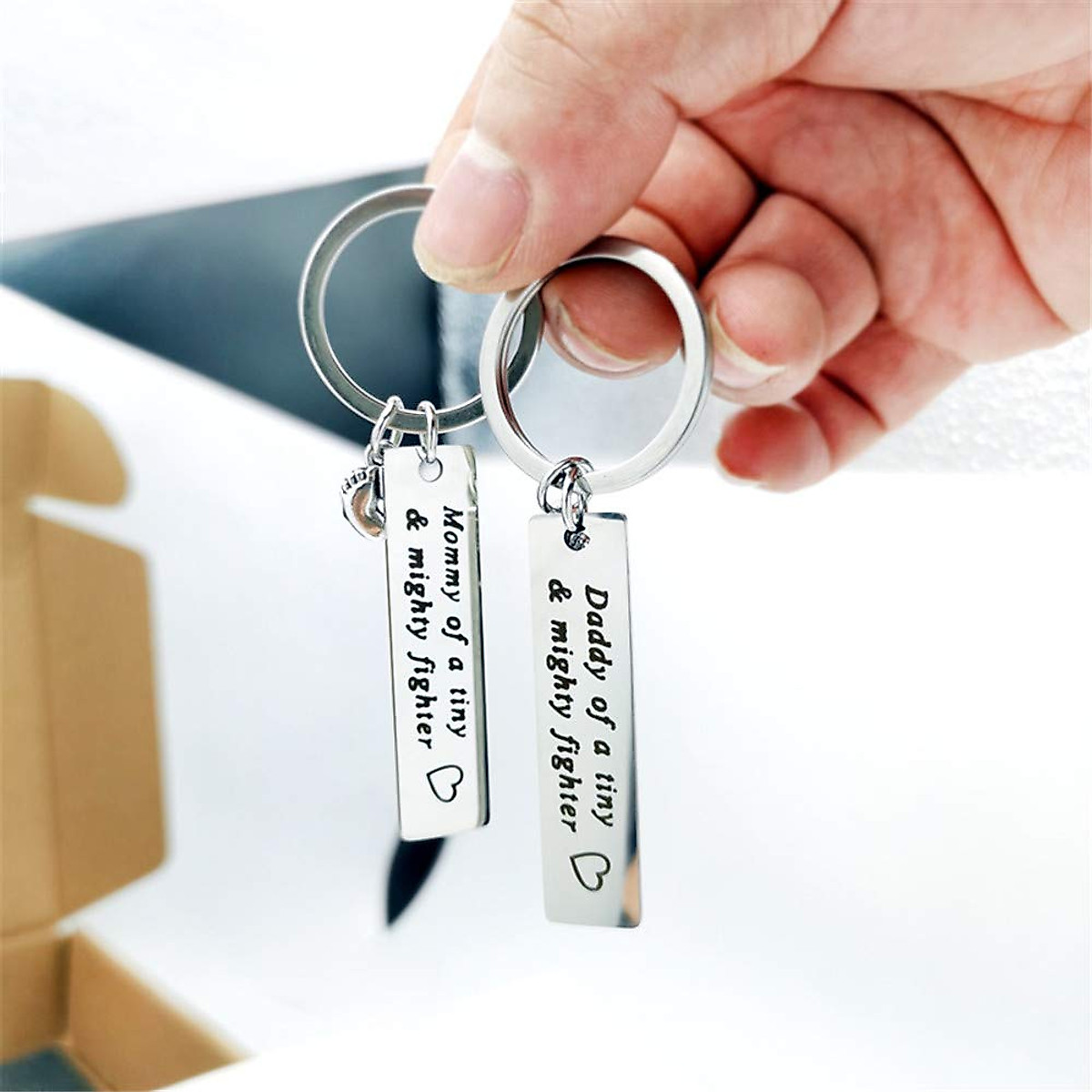 Joint Gou NICU Dad Mom Preemie Baby Gift - Mommy/Daddy of A Tiny Mighty Fighter Keychain New Born Gift Fathers Day