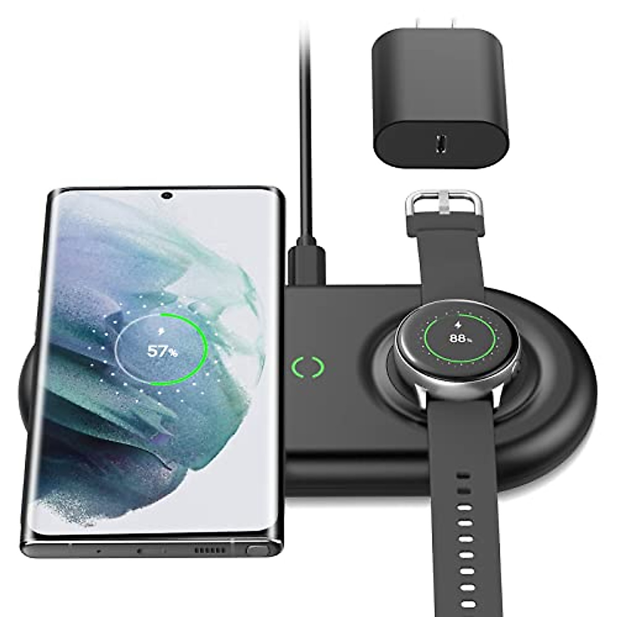 Wireless Charger,Yootech Dual Wireless Charging Pad for Samsung Galaxy Watch 4 Classic/3/Active2/1,Gear S4/S3/Sport,Galaxy Buds 2/Pro/Live, Fast Charger Galaxy S22/S21/S20/S10/S9(with Quick Adapter)