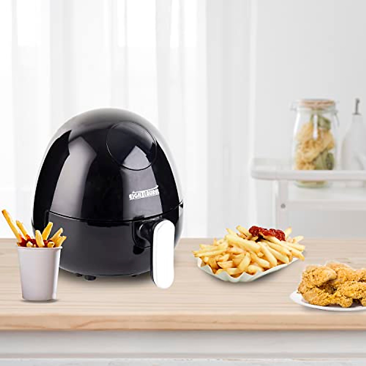 Mini Air Fryer, 700-Watt Airfryer Compact Oilless Small Oven with Basket, 1.64 Quart Capacity 90°F- 390°F Temperature Controls and a High Gloss Finish for Cooks, Crisps, Roasts, Bakes, Reheats and Dehydrates, Black