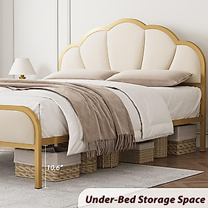 BOTLOG Queen Bed Frame, Upholstered Platform Bed Frame with Velvet Petal Headboard, Footboard, Strong Wooden Slats, No Box Spring Needed/Easy Assembly (Queen)