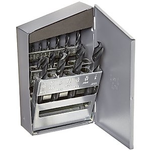 Chicago Latrobe 159 Series High-Speed Steel Short Length Drill Bit Set In Metal Case, Black Oxide Finish, 135 Degree Split Point, Inch, 15-piece, 1/16" - 1/2" in 1/32" increments