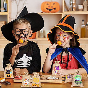 DIYDEC 36pcs Halloween Burlap Gift Bags, Halloween Jute Linen Burlap Treat Candy Goodies Drawstring Bags for Halloween Favors Supplies