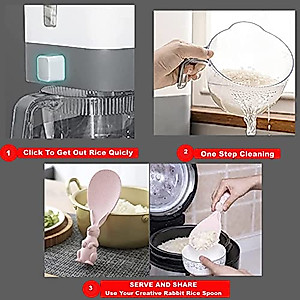 GIANNE Rice Dispenser, Rice Container + Measuring Cup + Spoon Pink Rabbit, Rice Storage, Automatic Rice Dispenser, Grain Container with Lid Moisture Proof Measuring