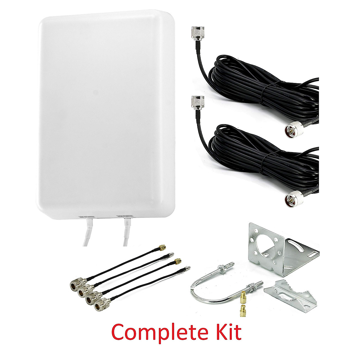 4G LTE Panel MIMO Antenna Kit, Fixed Mount Wide Band MIMO Antenna with Dual Cable SMA Cable Adapters and Mounting Kit, Frequencies 800-2700MHz, 2 x 8dBi Gain