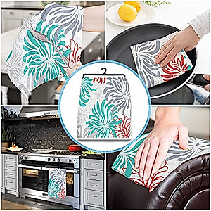 Zadaling Chrysanthemum Red Green Gray Turquoise Kitchen Towels, 18x28 Inches Soft Dish Cloth,Cotton Tea Towels/Bar Towels/Hand Towels for Bathroom(2 Pack)