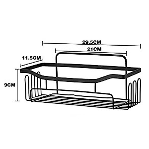 ATNKYOU Bathroom Shelf Adhesive Floating Shelf with Hooks Stainless Steel Shower Caddy 1 Tier Storage Organizer Rack Wall Mount No Drilling for Bathroom Kitchen Toilet Living Room