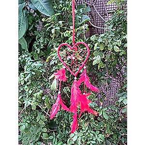 Fikimos Dream Catchers Wall Decor, Handmade Feather Bedroom Home Car Decor Nursery Room Hanging Decoration (3" Red Heart)