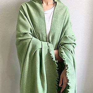 ZonLi Spring Sage Green Throw Blanket Soft Lightweight Herringbone Throw Blanket for Couch,Green Boho Throw Blankets with Tassels Fringe for Bed Sofa Summer Outdoor 55''x75''
