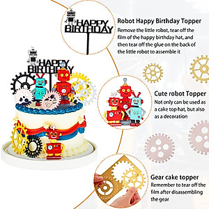 11 Pieces Robot Cake Toppers for Boys Robot Birthday Cake Topper Gear Happy Birthday Robot Cake Cupcake Decorations Robot Themed Party Decorations Robot Figurine for Robot Birthday Party Supplies