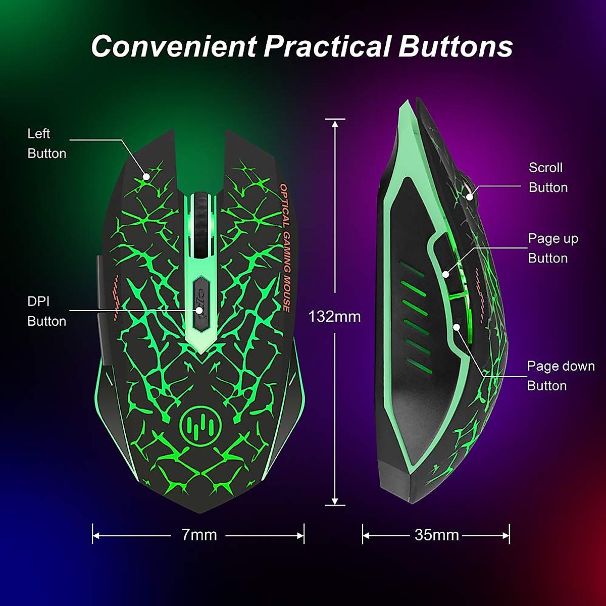 VEGCOO C12 Wireless Gaming Mouse,Rechargeable Mice Silent Click Cordless Mouse with 6 Buttons PC Gaming Mice Advanced Technology with 2.4GHZ Up to 2400DPI for PC Laptop (Green)