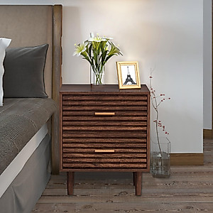 Nightstand Set of 2, Lumelay Mid-Century Modern Bedside Table with 2 Storage Drawers and Solid Wood Leg, Vintage Night Stand Wood Side Table Sofa End Table Accent Table Dresser for Bedroom, Livingroom