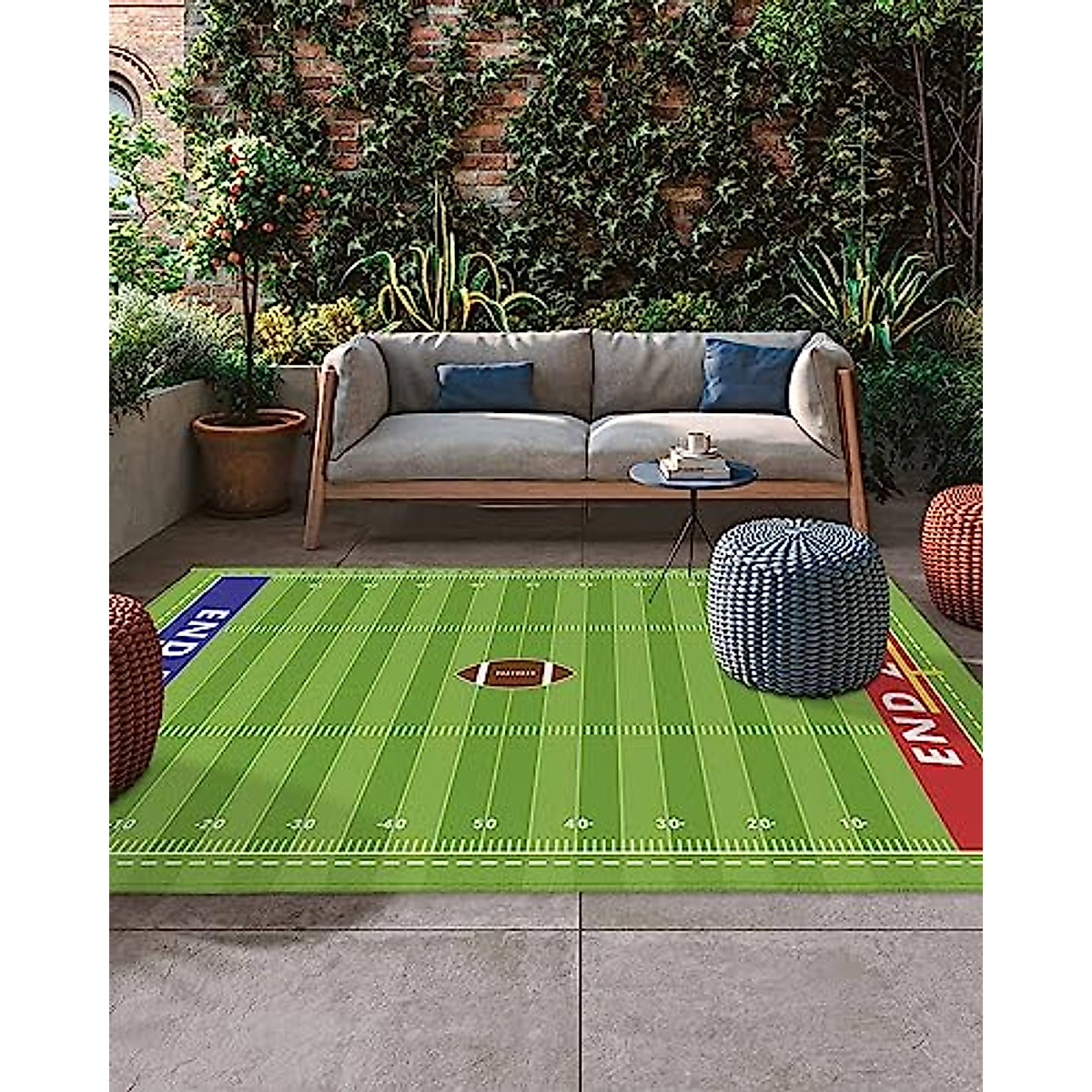 America Football Backdrop Outdoor Rug for Patio/Deck/Porch, Non-Slip Large Area Rug 5 x 8 Ft, Rugby Sports Stadium Field Indoor Outdoor Rugs Washable Area Rugs, Reversible Camping Rug Carpet Runner
