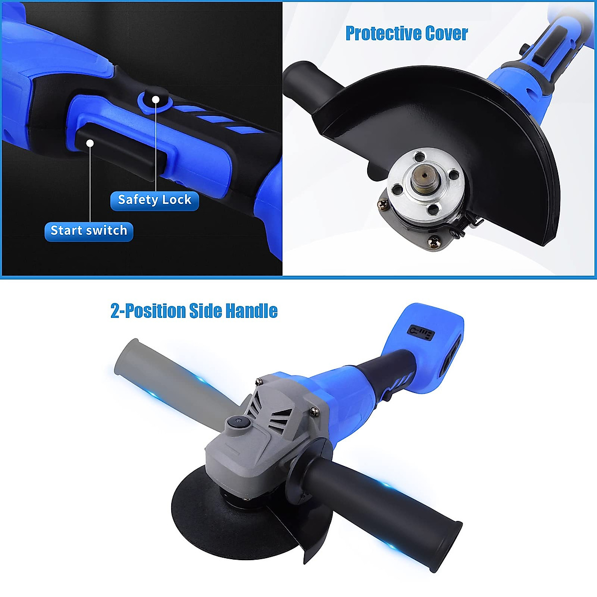 Cordless Angle Grinder 4.5 Inch, 10000 RPM, with 3000mAh Battery, Grinding Wheel, Cutting Wheels, Side Handle, Goggles, Storage bag, Lightweight Compact Electric Grinder for Cutting Grinding