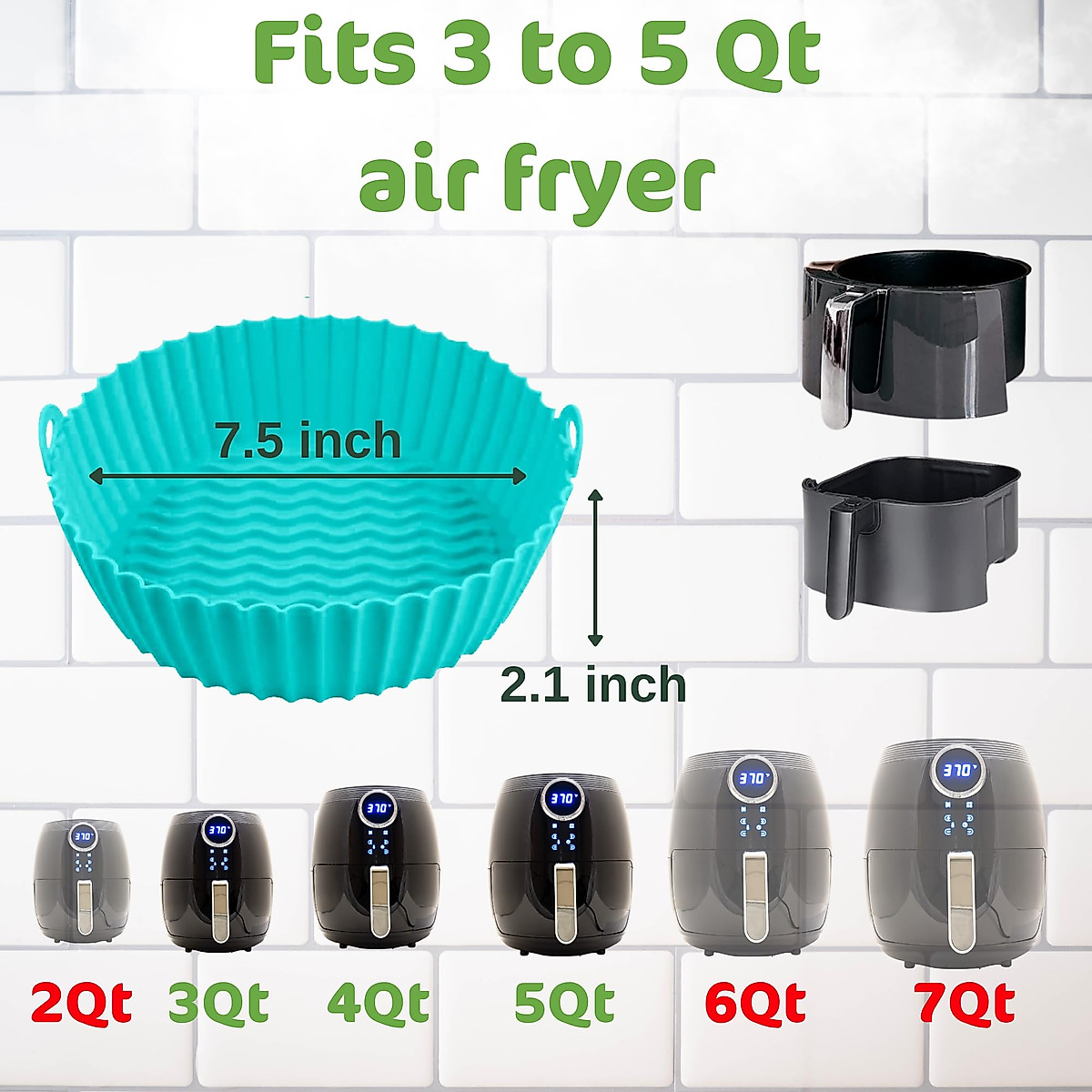 MG ONE 2-Pack Reusable Silicone Air Fryer Liners - Silicone Air Fryer Accessories - Silicone Air Fryer Basket, 7.5 inch Blue+Pink Liners For 3 to 5 Qt Air Fryer