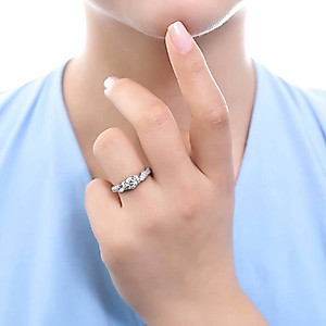 BERRICLE Sterling Silver 3-Stone Wedding Engagement Rings Round Cubic Zirconia CZ Art Deco Promise Ring for Women, Rhodium Plated Size 9