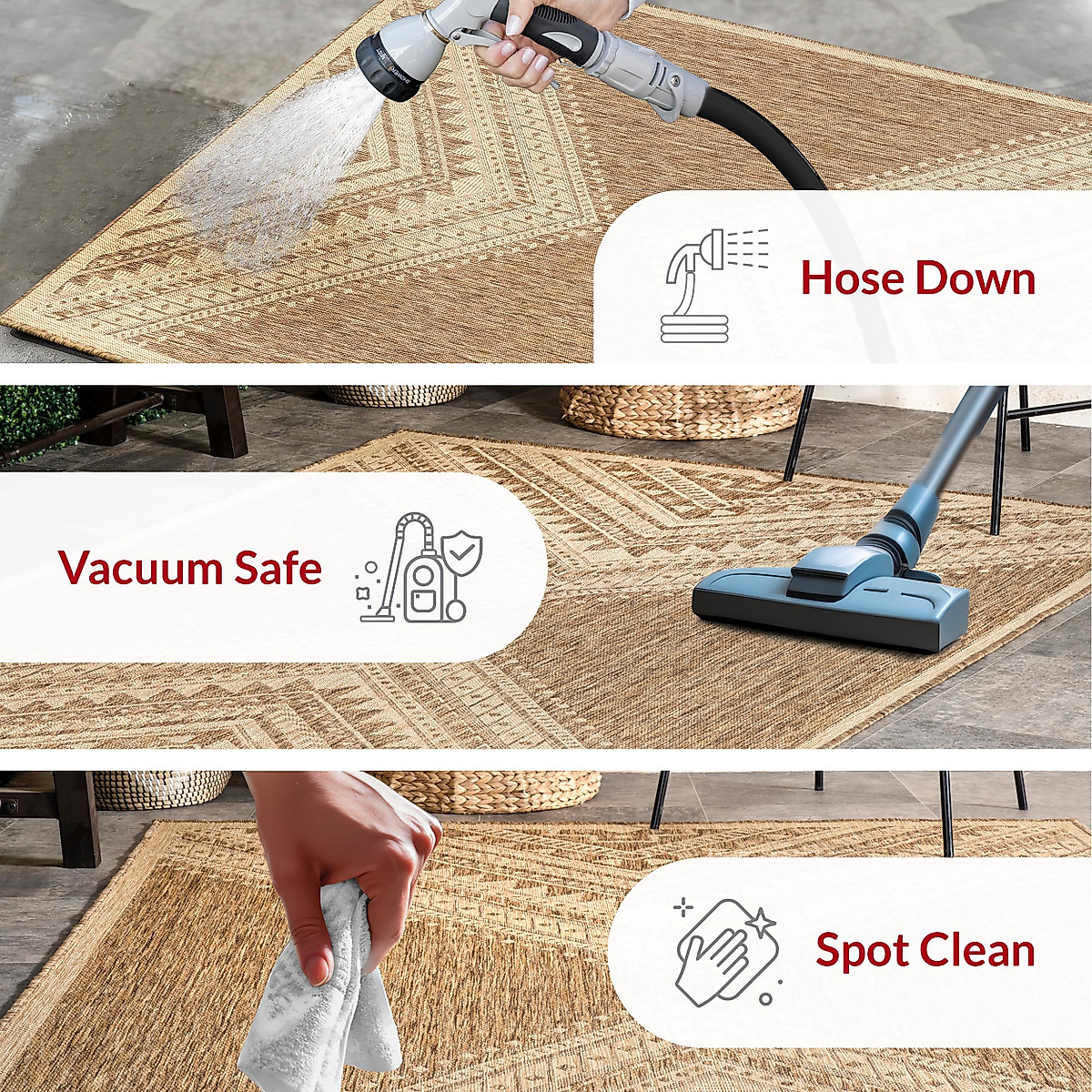 nuLOOM 4' x 6' Outdoor Performance Area Rug, Stain Resistant, Weather Resistant, High Traffic, Patio, Balcony, Outside, Landry Brown