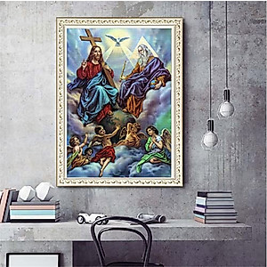 F-CANLAN Round Full Drill Diamond Painting Set, 5D God Cross Paint with Diamonds Cross Jesus Diamond Art Painting by Numbers for Adult Little Angel Diamond Painting with Gem Room Decor (12X16 inches)