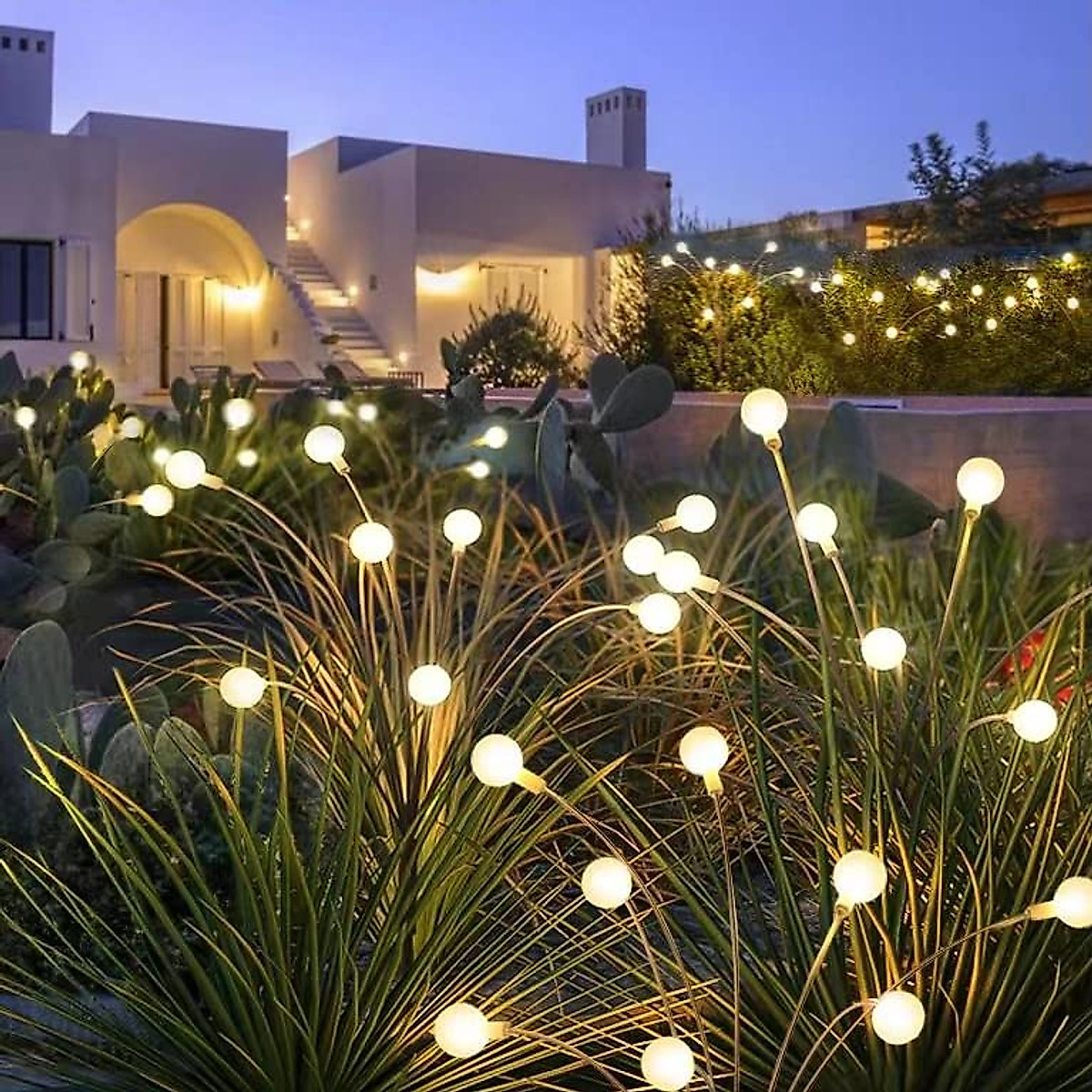 BENJEN 4Pack Dual Mode 8LED Solar Powered Firefly Lights,Starburst Swaying Solar Lights Outdoor Waterproof,Solar Garden Decorative Lights Yard Patio Pathway Decoration, Warm White (4 pcs)